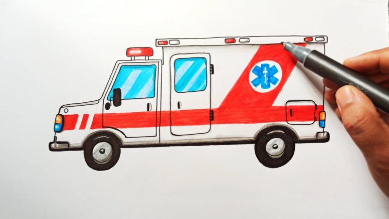 Ambulance Drawing (Step - Step) Printable Coloring Page (Free)